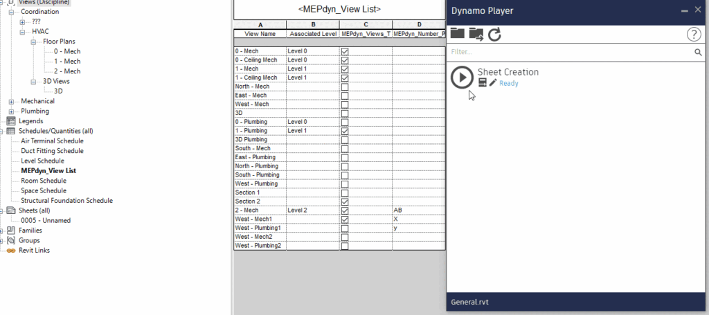 Sheet Creation – MEP Dynamo